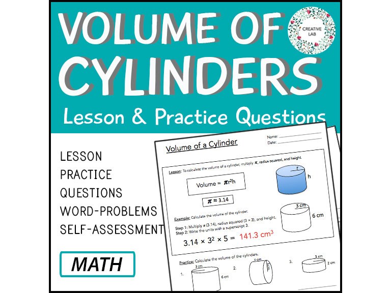 Volume of Cylinders - Lesson & Practice Questions // Printable Teaching ...