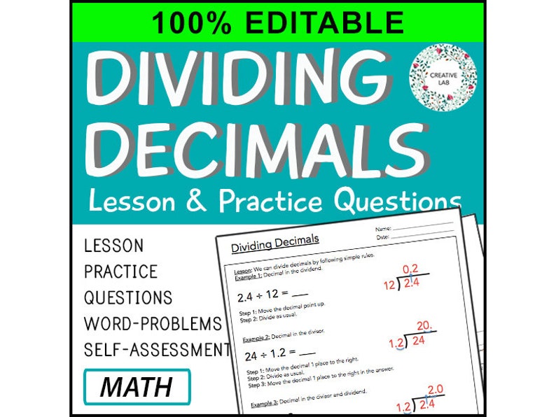 Dividing Decimals - Math Lesson & Practice Questions - 100% Editable ...