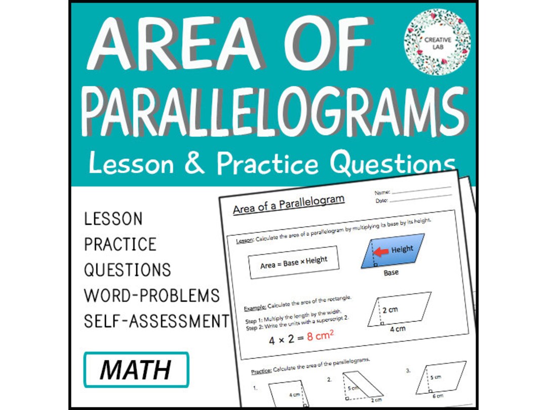 Area of Parallelograms - Math Lesson & Practice Questions // Printable ...