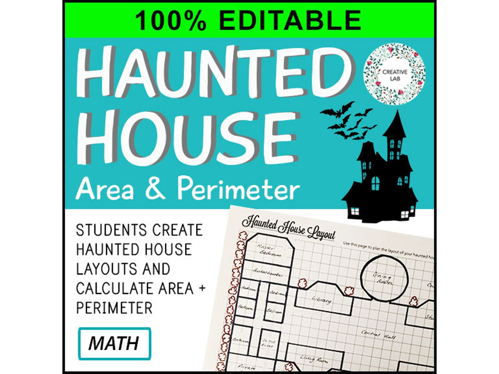 Math Haunted House Design - Area & Perimeter - 100% Editable ...