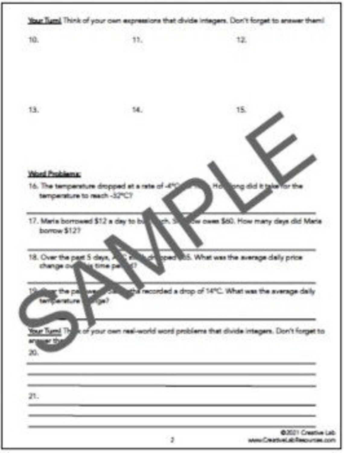 Math Dividing Integers - Lesson & Practice Questions - 100% Editable ...