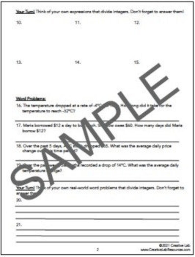 Math Dividing Integers - Lesson & Practice Questions - 100% Editable ...