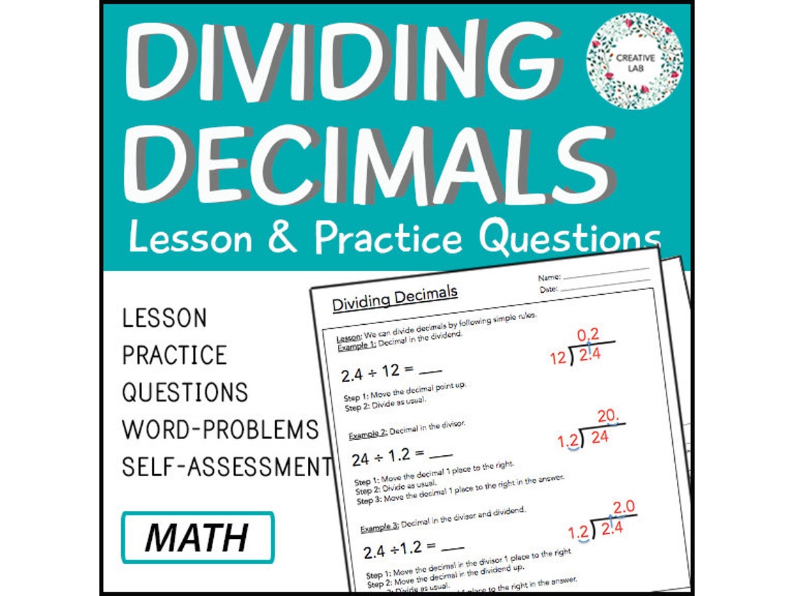 Math Dividing Decimals - Lesson & Practice Questions // Printable ...