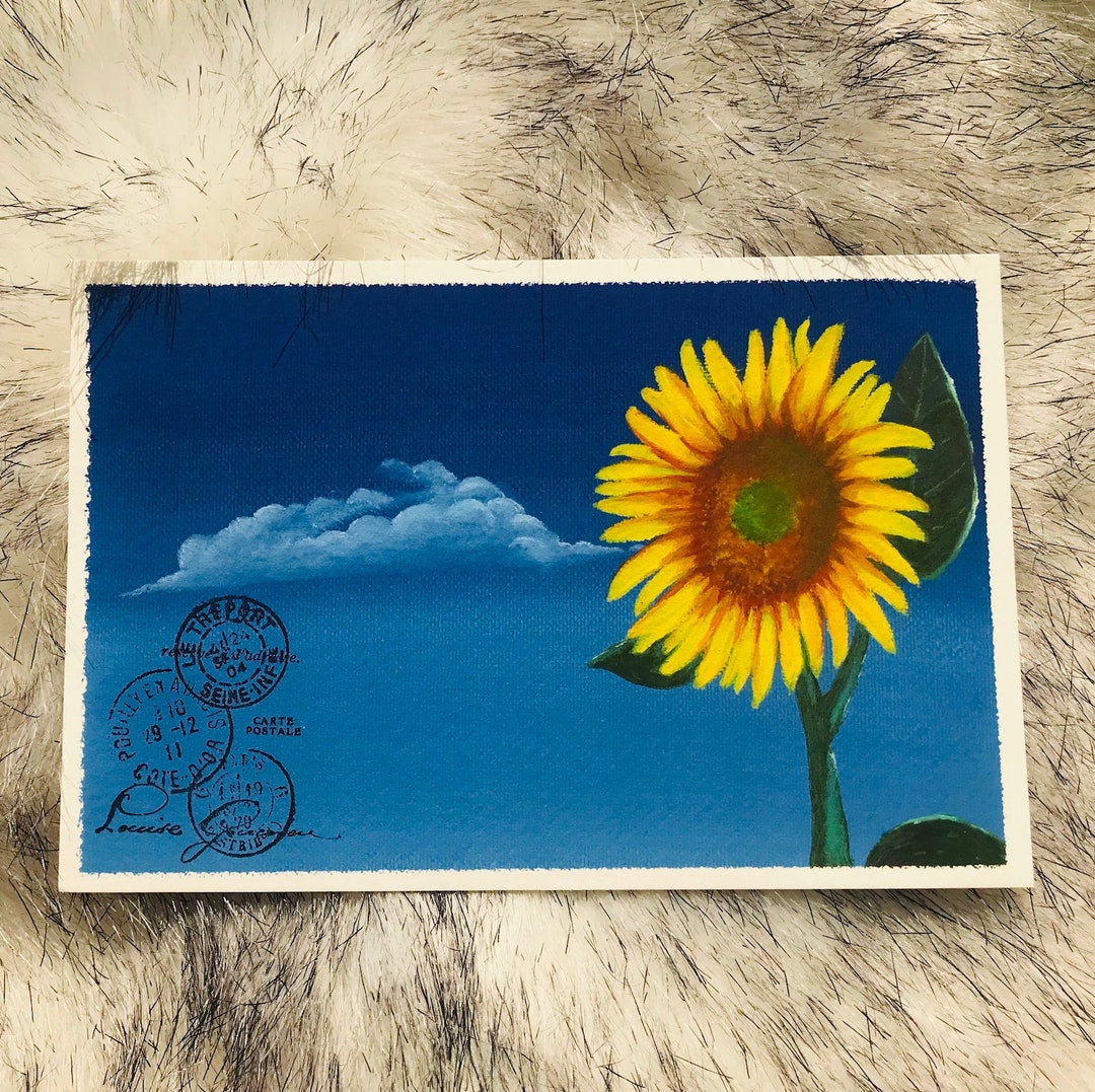 Sunflower Postcard oil Painting Print With Optional Gold Metallic or ...