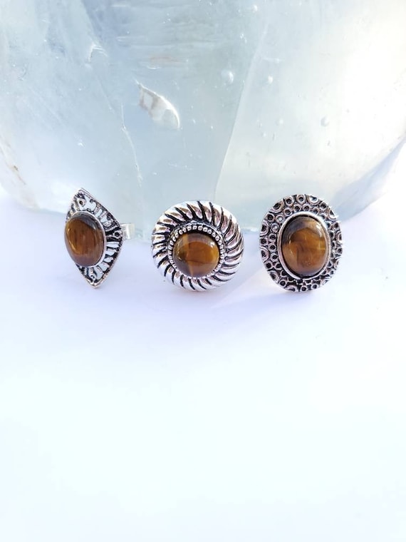 Large Vintage Gemstone Brown Oval Fashion Rings Boho Gypsy - Etsy