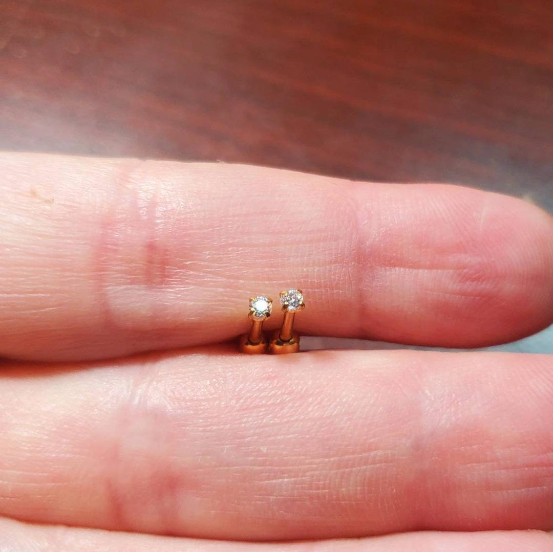 Gold 2mm Stud Earrings, Screw Backs, Tragus, Stainless Steel ...