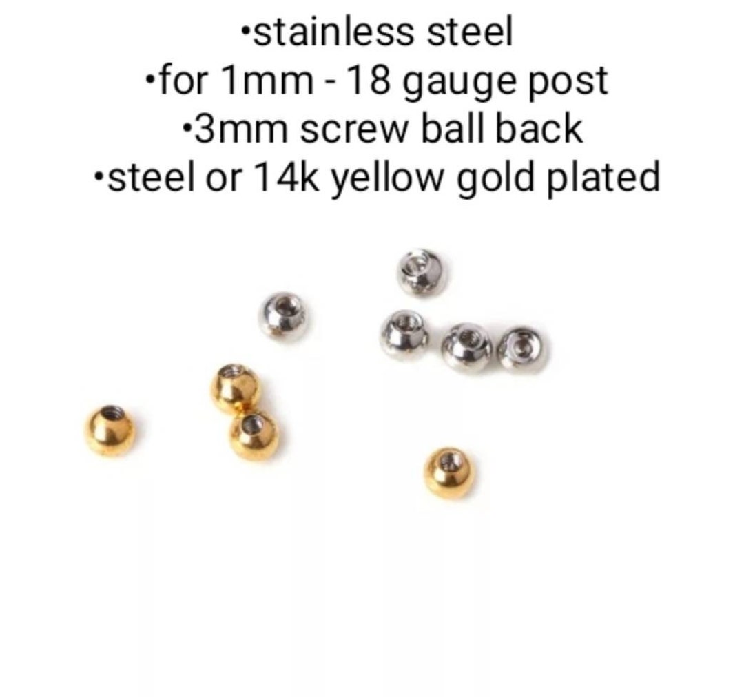 SCREW BACK Replacement Threaded Back Ball Closure for Studs 3mm Ball ...