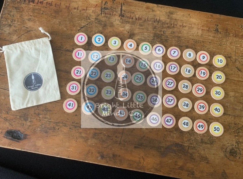 Number & Counting Wooden Tokens 1-50 Learning Activity - Etsy