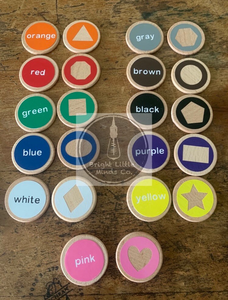 Basic Color & Shape Wooden Token Learning Activity - Etsy