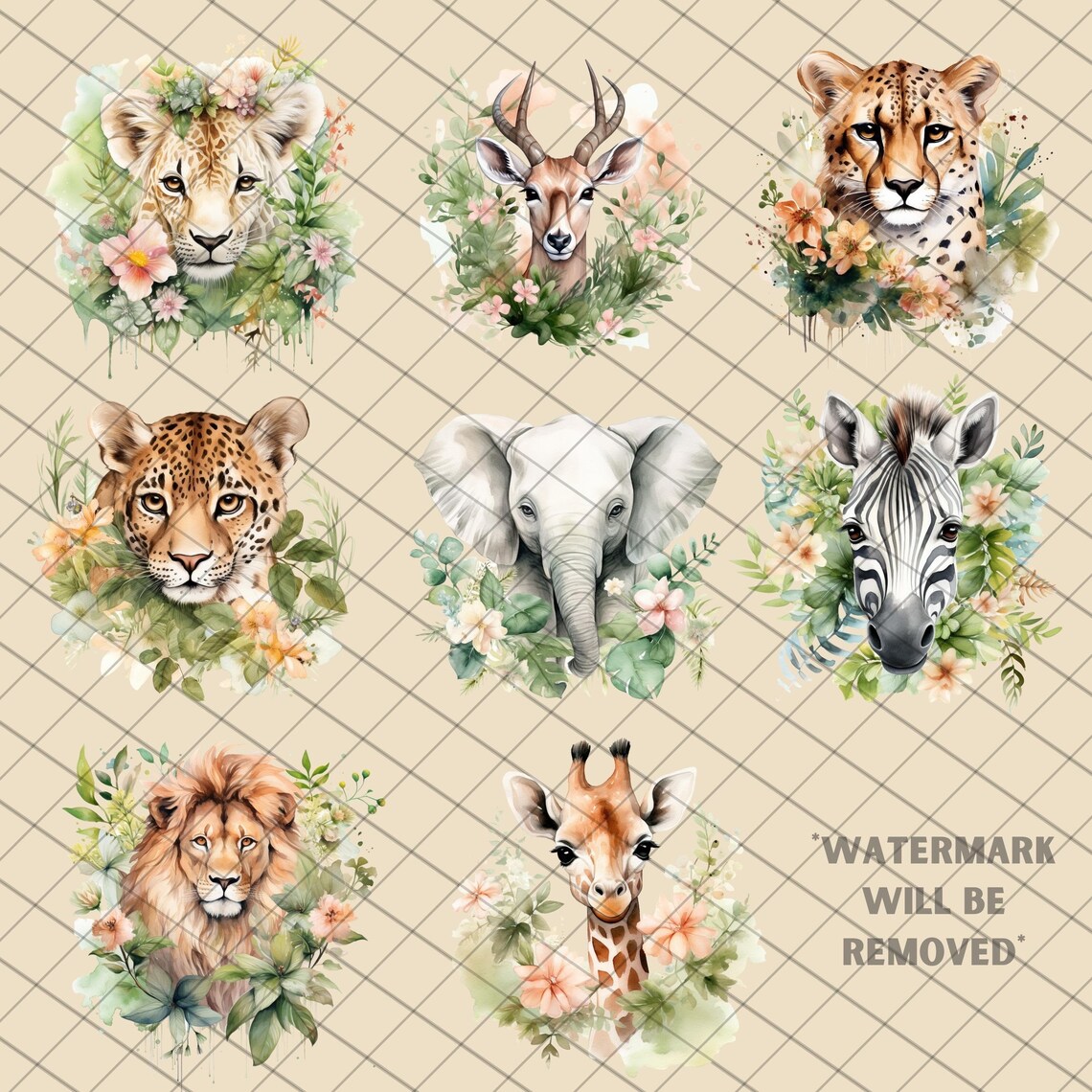 Digital Download - Watercolor Safari Clipart - Fall Clipart ...