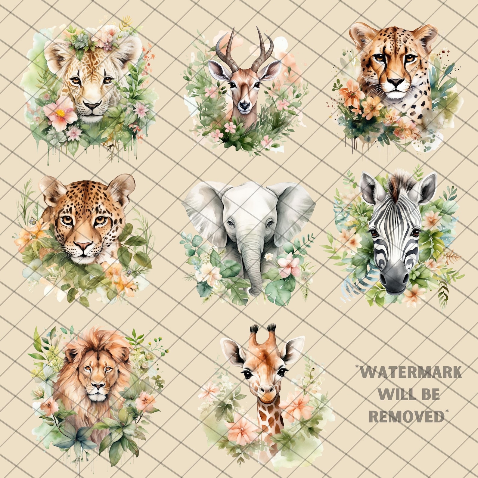 Digital Download - Watercolor Safari Clipart - Fall Clipart ...