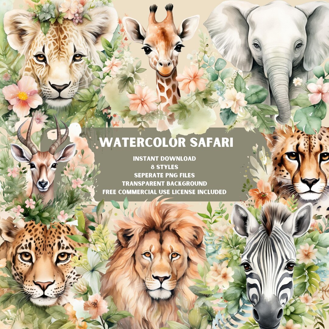 Digital Download - Watercolor Safari Clipart - Fall Clipart ...