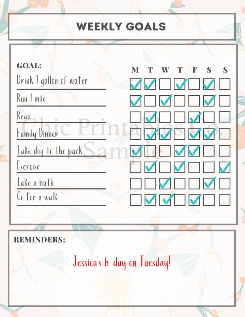 Weekly Goals Printable Instant Download Organization | Etsy