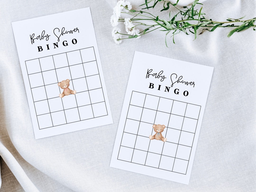 Minimalist Baby Shower Bingo - Teddy Bear Theme - Pink and Blue Options ...