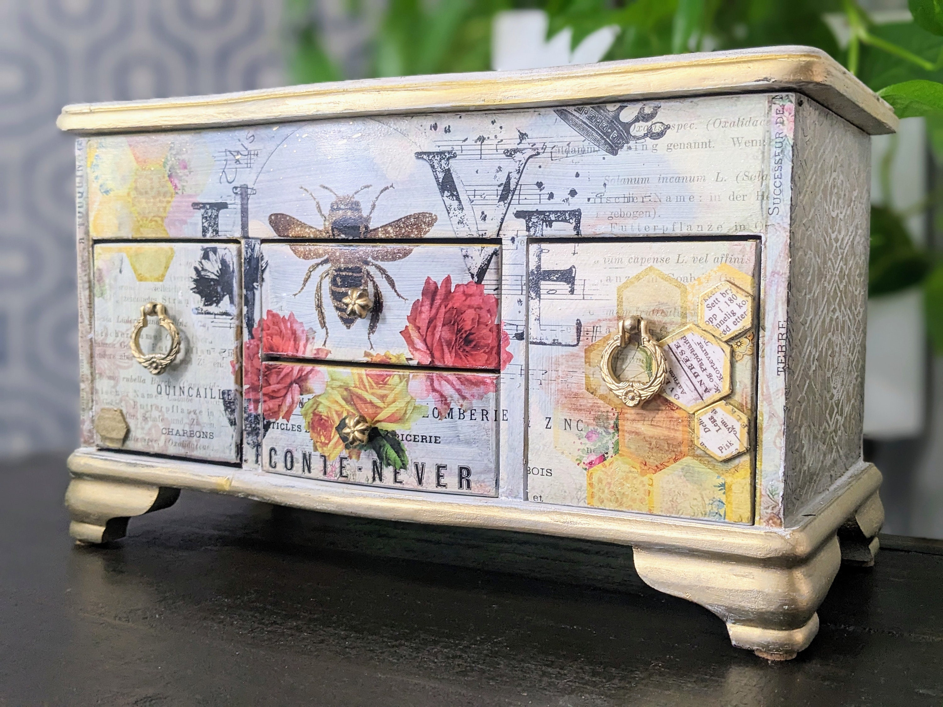 Upcycled Queen Bee Jewelry Box for Bibliophiles, Hand Painted and ...