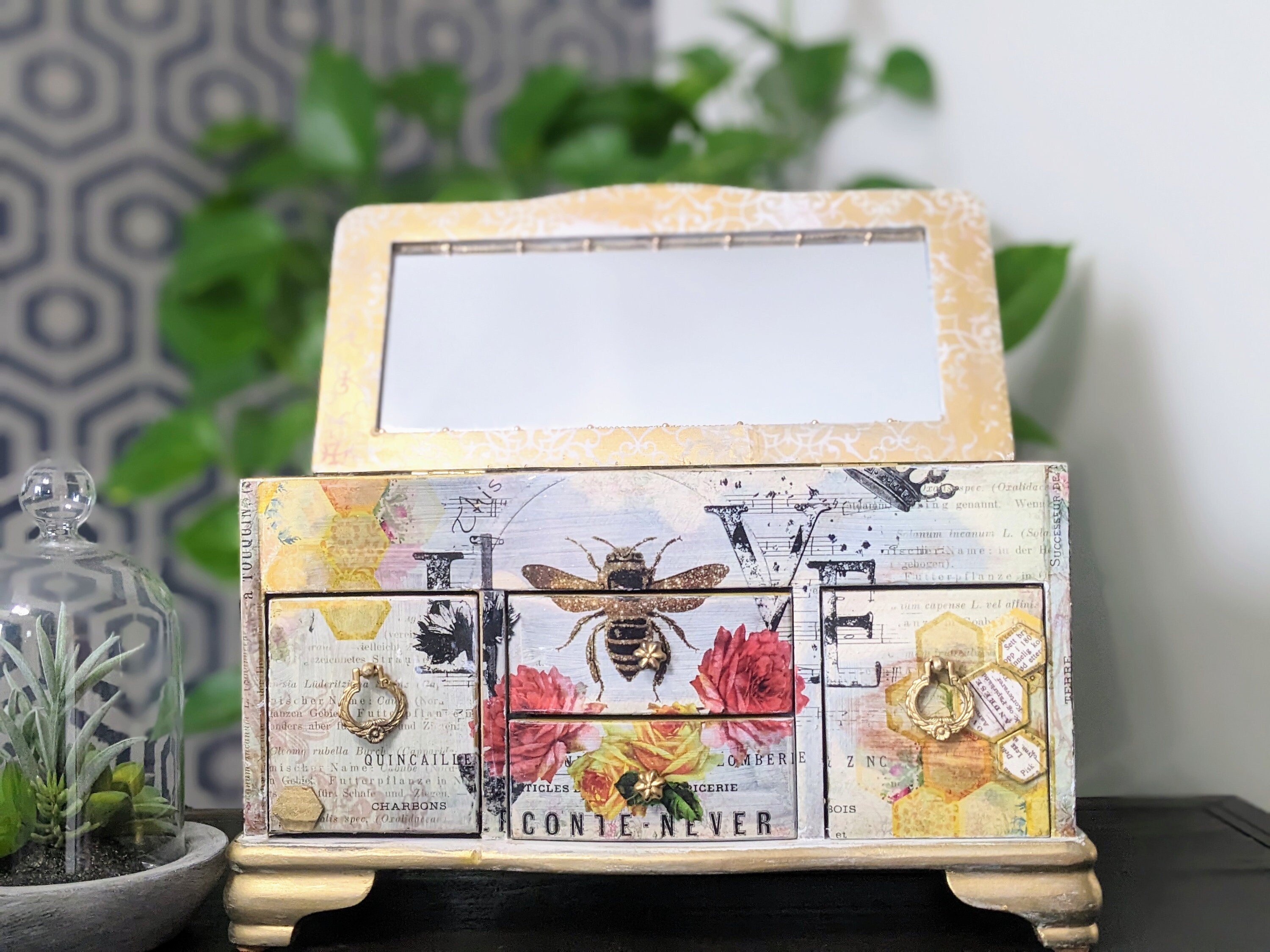 Upcycled Queen Bee Jewelry Box for Bibliophiles, Hand Painted and ...