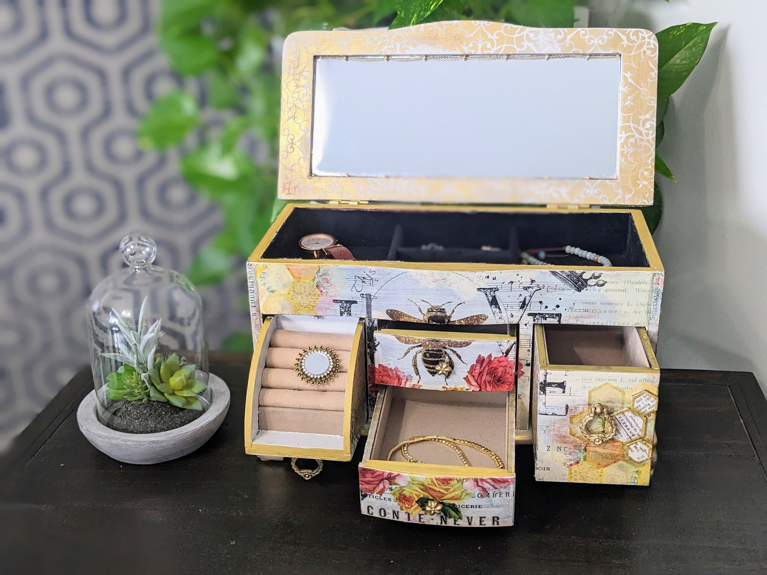 Upcycled Queen Bee Jewelry Box for Bibliophiles, Hand Painted and ...