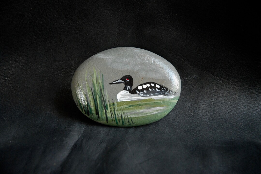 Loon Painted Rock, Painted Rock, Animal Painted Rock, Paperweight, Mens ...