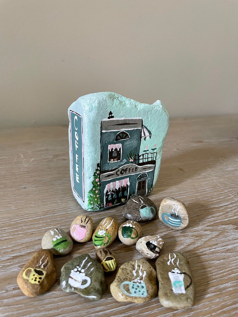 Coffee House, Coffee Rock, Painted Rock, Miniature Painting, Coffee ...