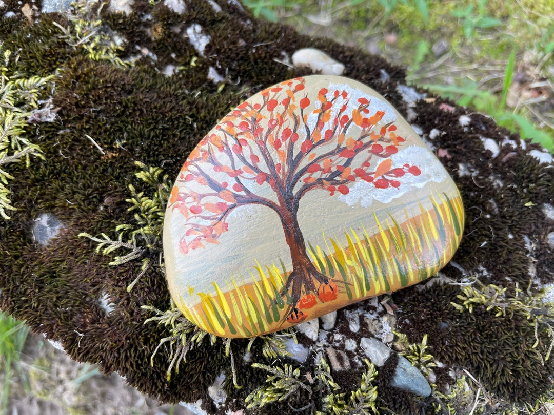 Painted Rock, Autumn Rock, Tree Rock, Fall Rock, Pumpkin Rock, Falling ...