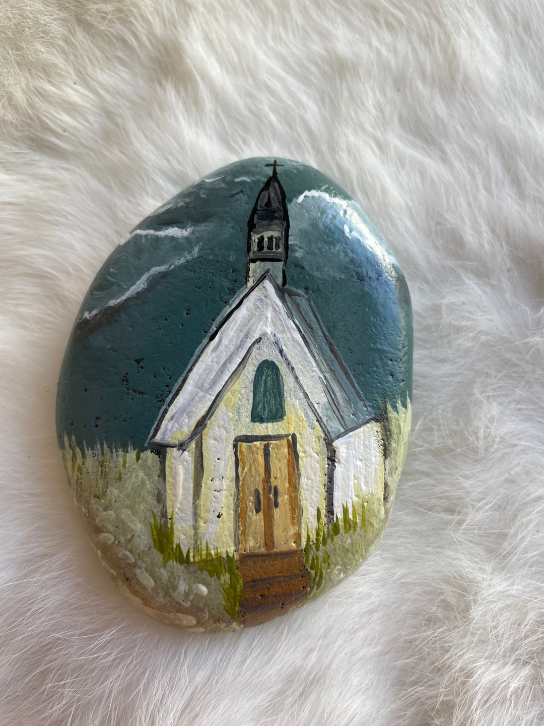 Country Church Painted Rock, Painted Rock, Art Rock, Gift Rock ...