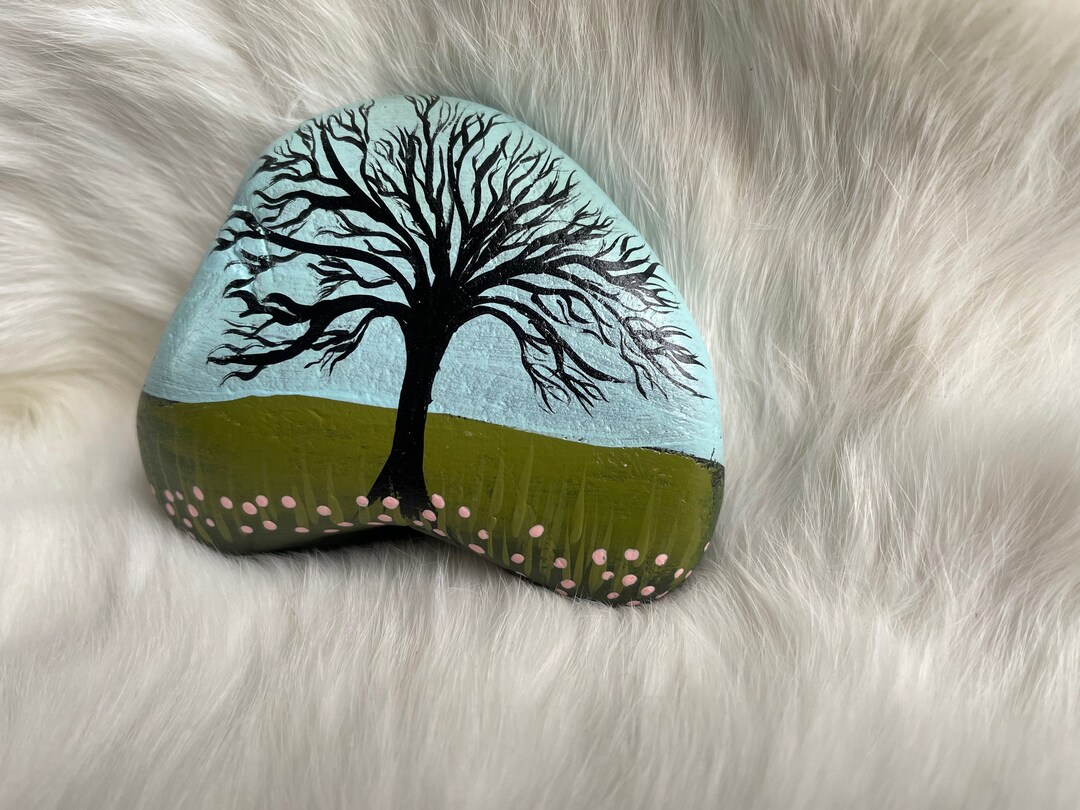 Spring Tree Painted Rock, Tree Painted Rock, Art Rock, Gift Rock, Paper ...