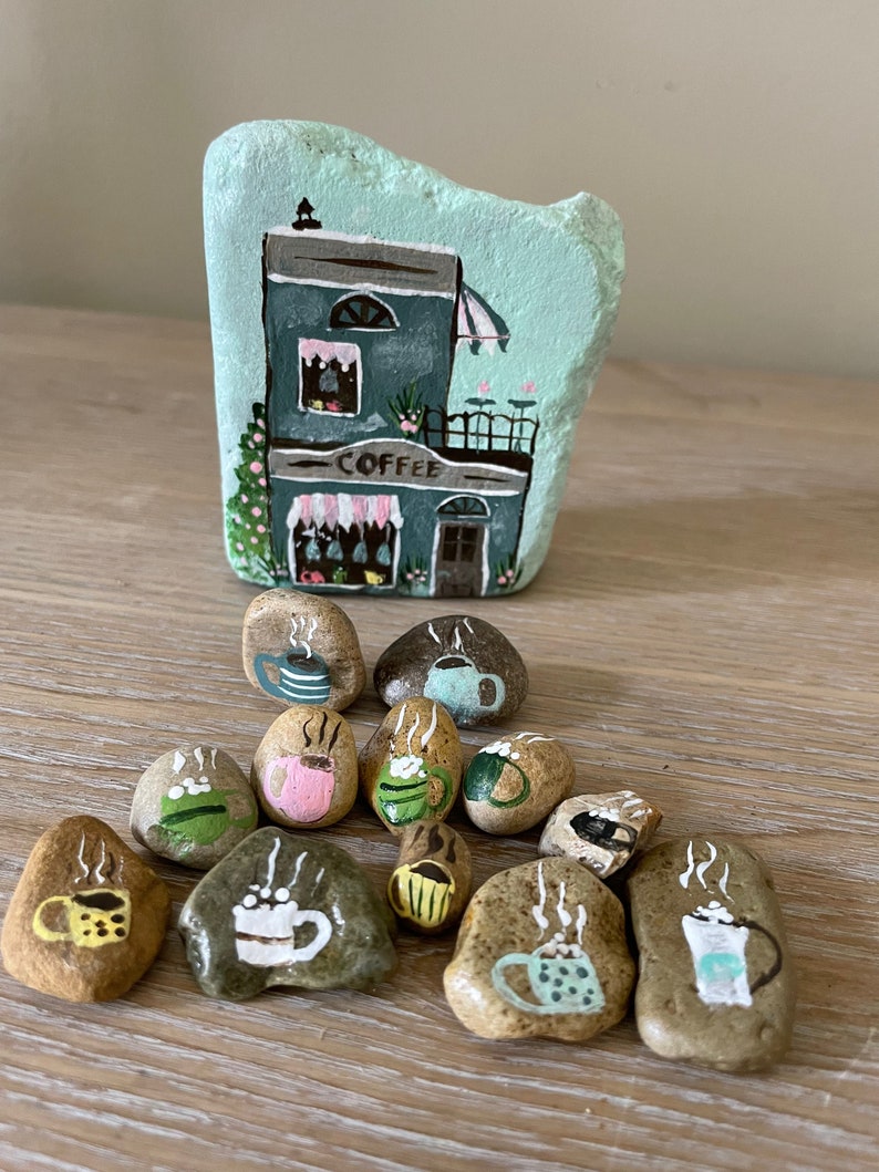 Coffee House, Coffee Rock, Painted Rock, Miniature Painting, Coffee ...