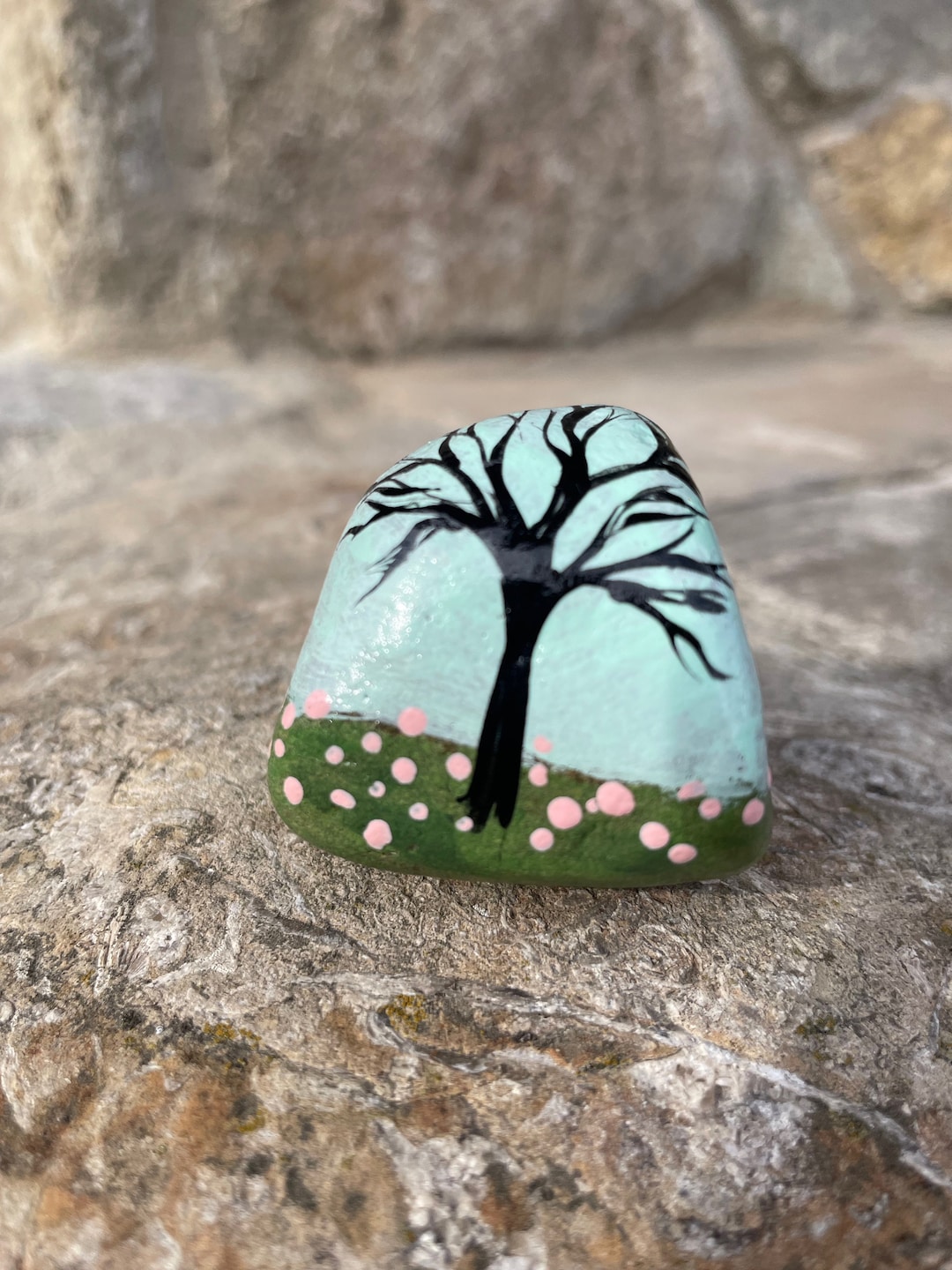 Spring Tree Painting, Tree Painted Rock, Painted Rock, Art Rock, Gift ...