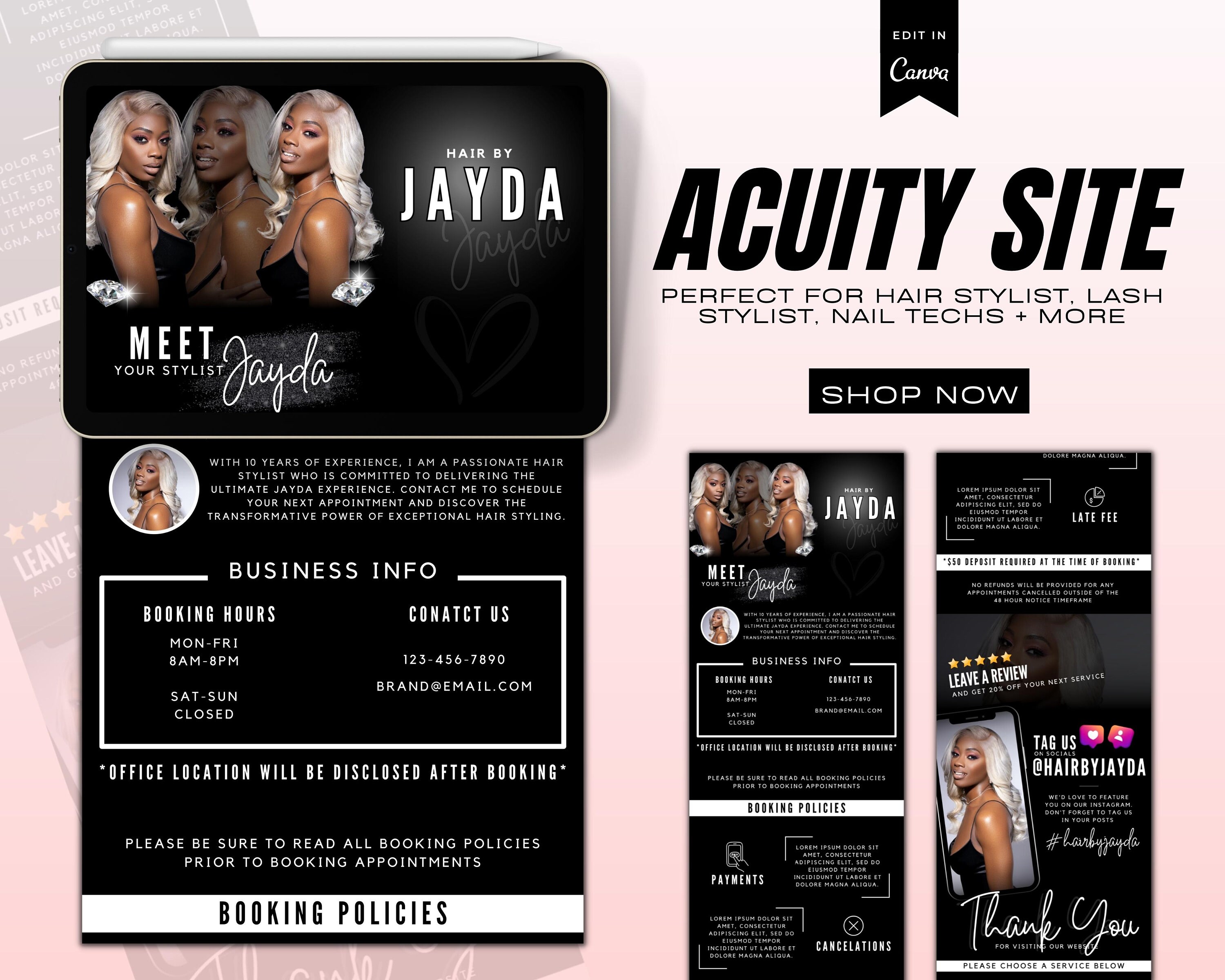 Acuity Booking Site Design Template for Lash Techs & Hair Stylist DIY ...