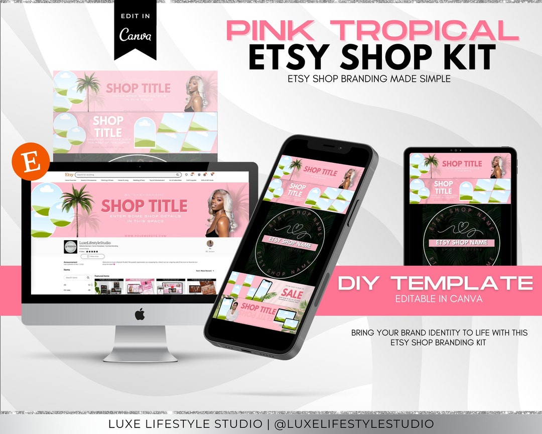 Pink Etsy Shop Kit Design Etsy Banner Template Canva Editable Banners ...