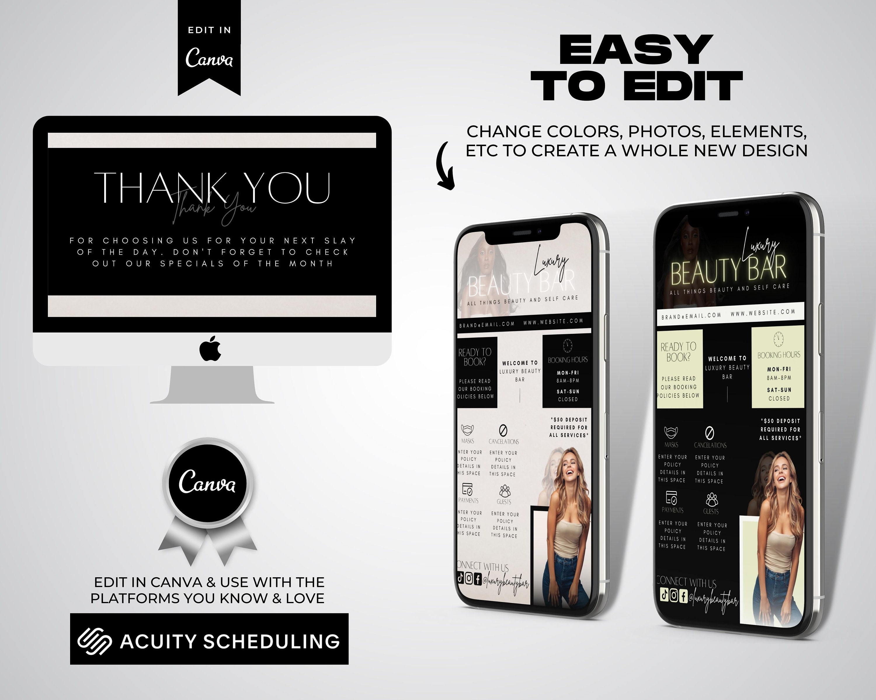 Acuity Booking Site Design Template for Hair Stylist, Lash Techs + More ...