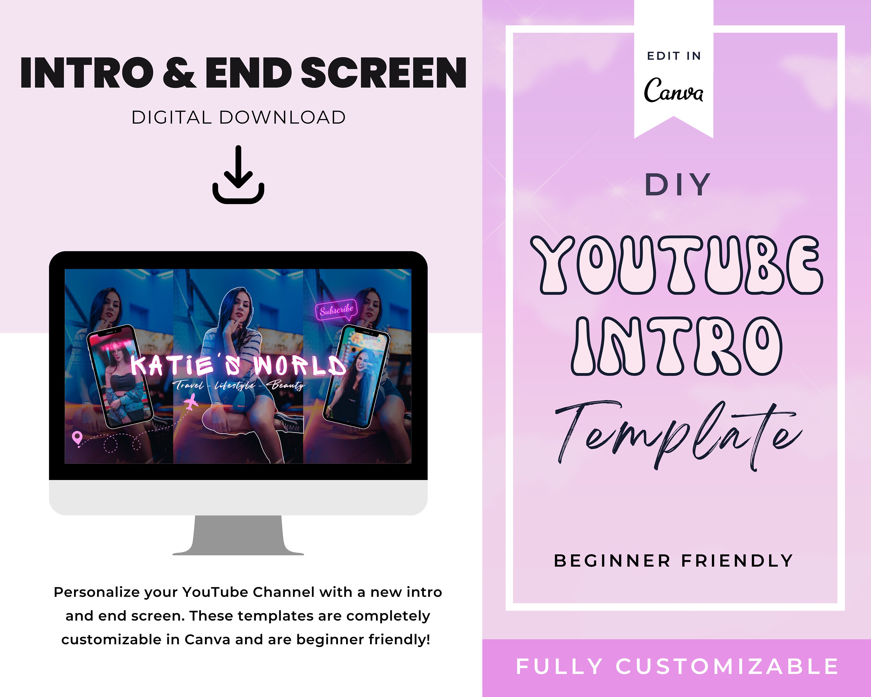 Youtube Intro & End Screen Canva Template Personalizable Youtube ...