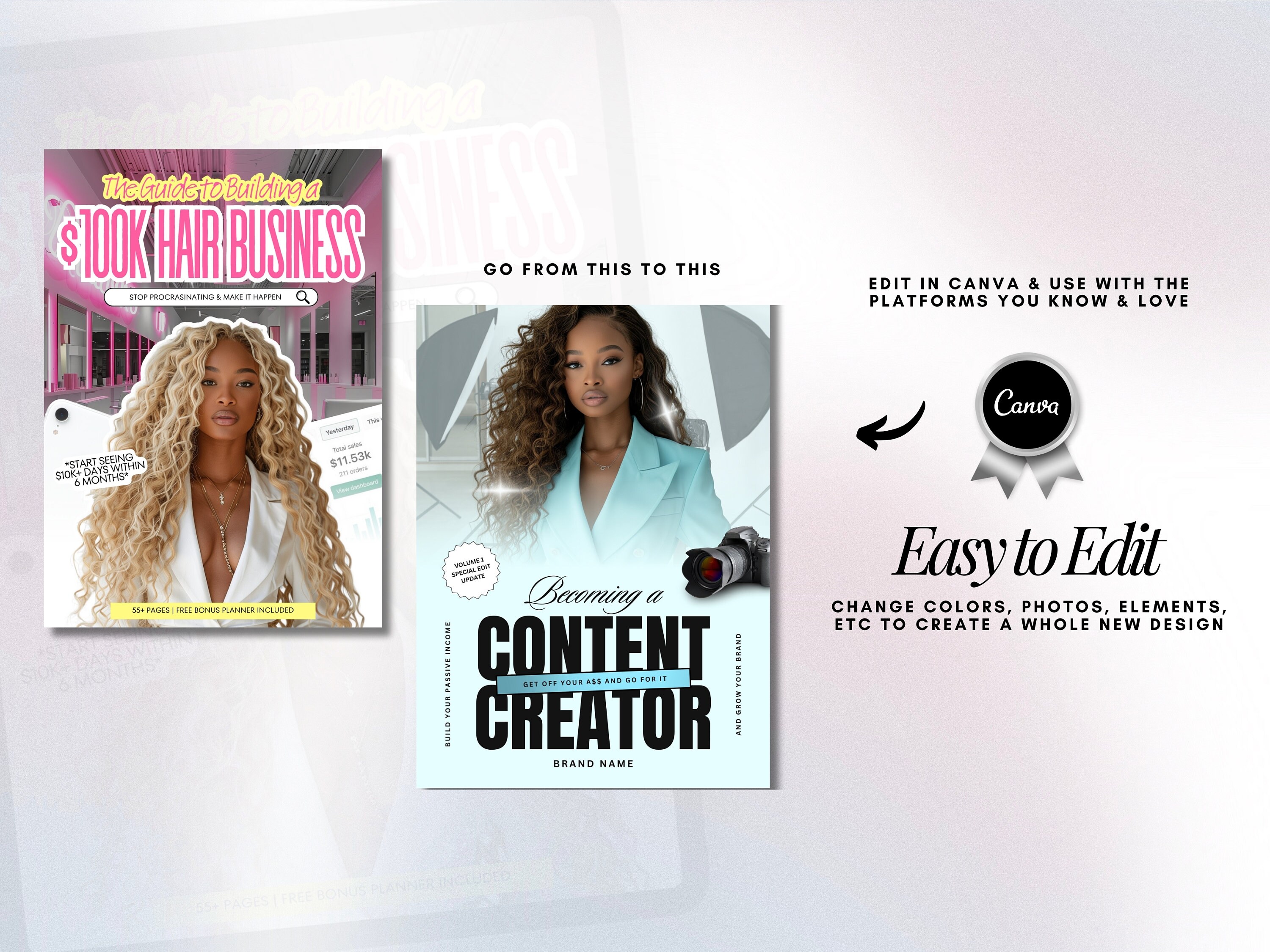 Editable Ebook Cover, Hair Template Canva, DIY Ebook Cover Design ...