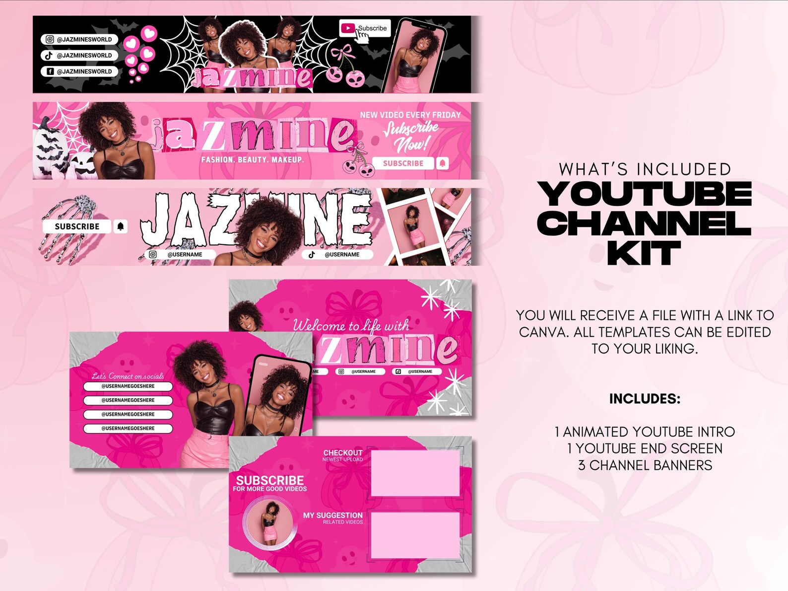 Youtube Channel Kit, Canva Youtube Templates, Editable Social Media ...