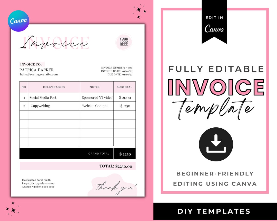 Printable Invoice Template Editable Canva Invoice Design Business - Etsy