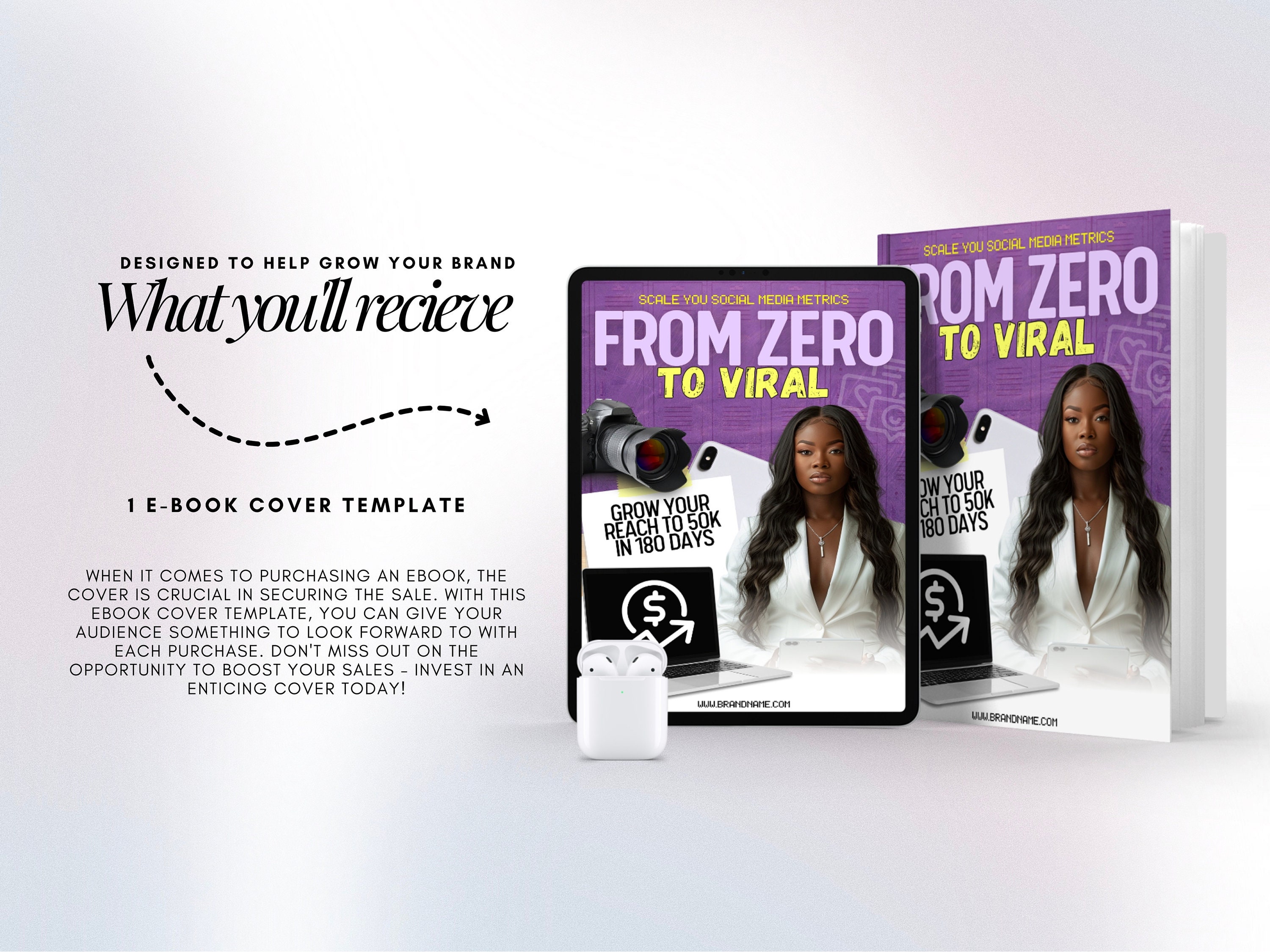 Ebook Cover, Editable Ebook Cover, Social Media Ebook Template, White ...