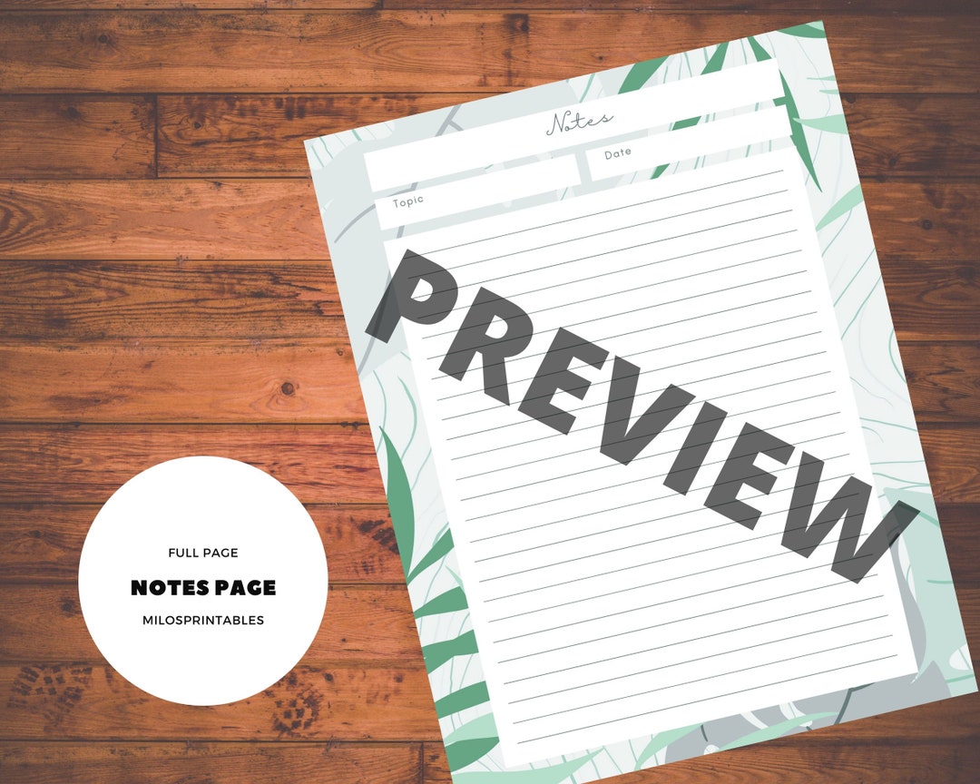 Notes Page - Printable - Green Plant Theme - Etsy