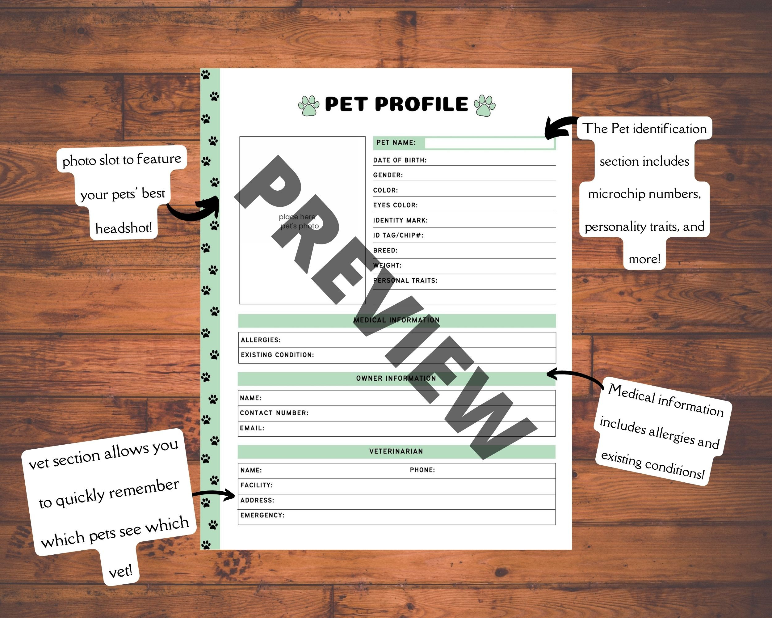Pet Profile - Pet Identification, Personality, Contact Numbers, and ...