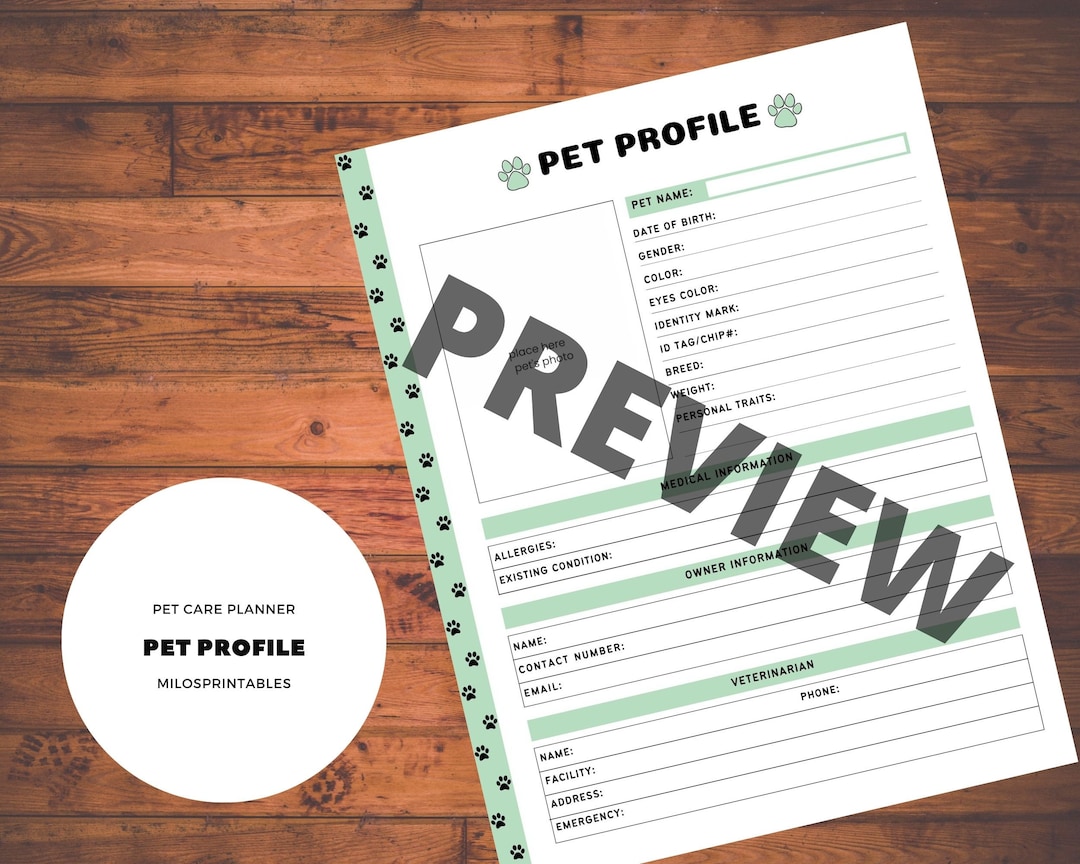 Pet Profile - Pet Identification, Personality, Contact Numbers, and ...