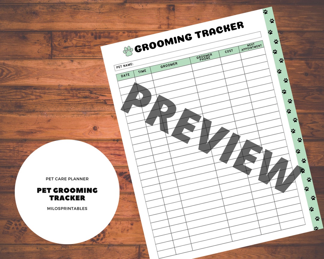 Pet Grooming Tracker - Track Appointments, Cost, and More - Printable ...