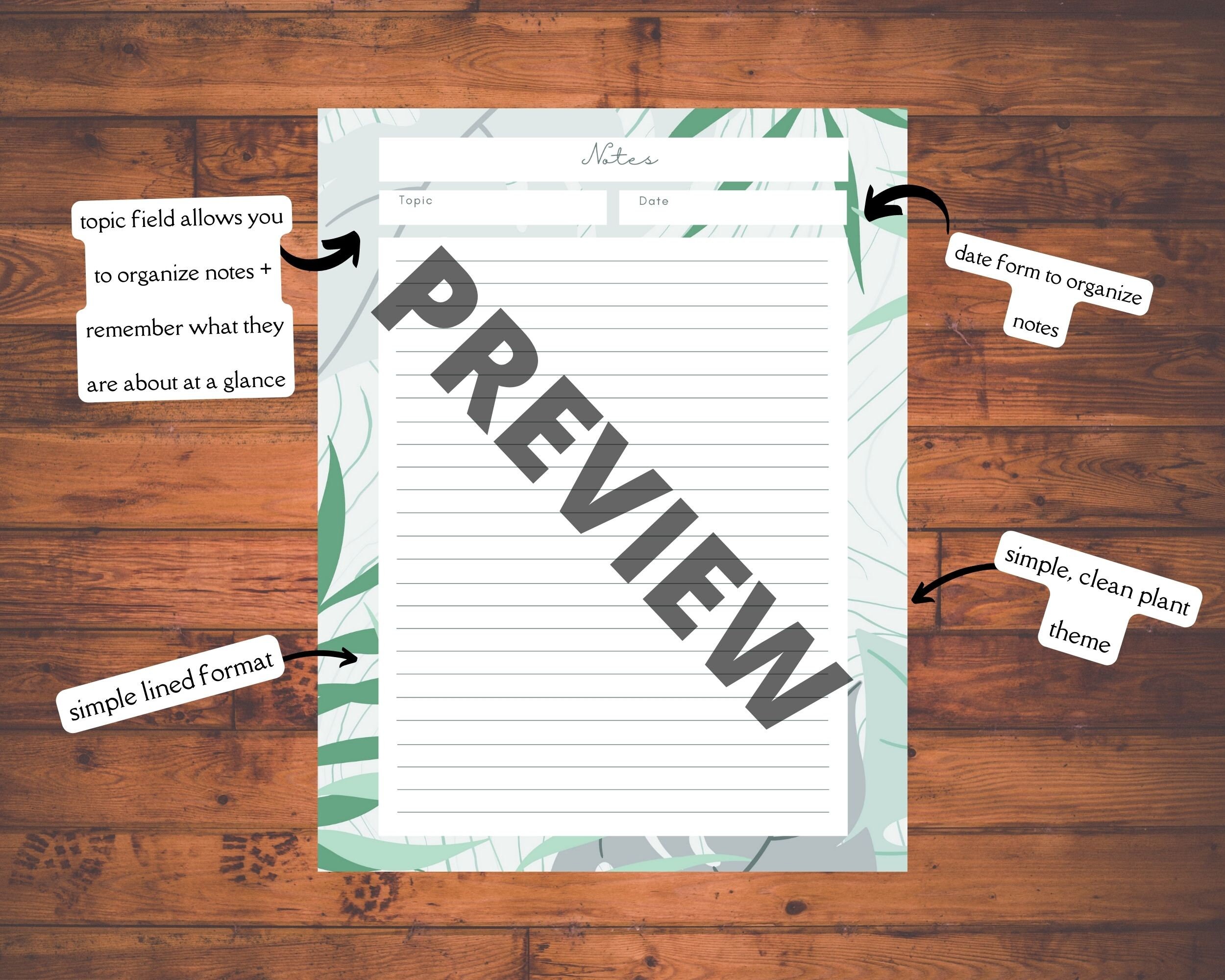 Notes Page - Printable - Green Plant Theme - Etsy