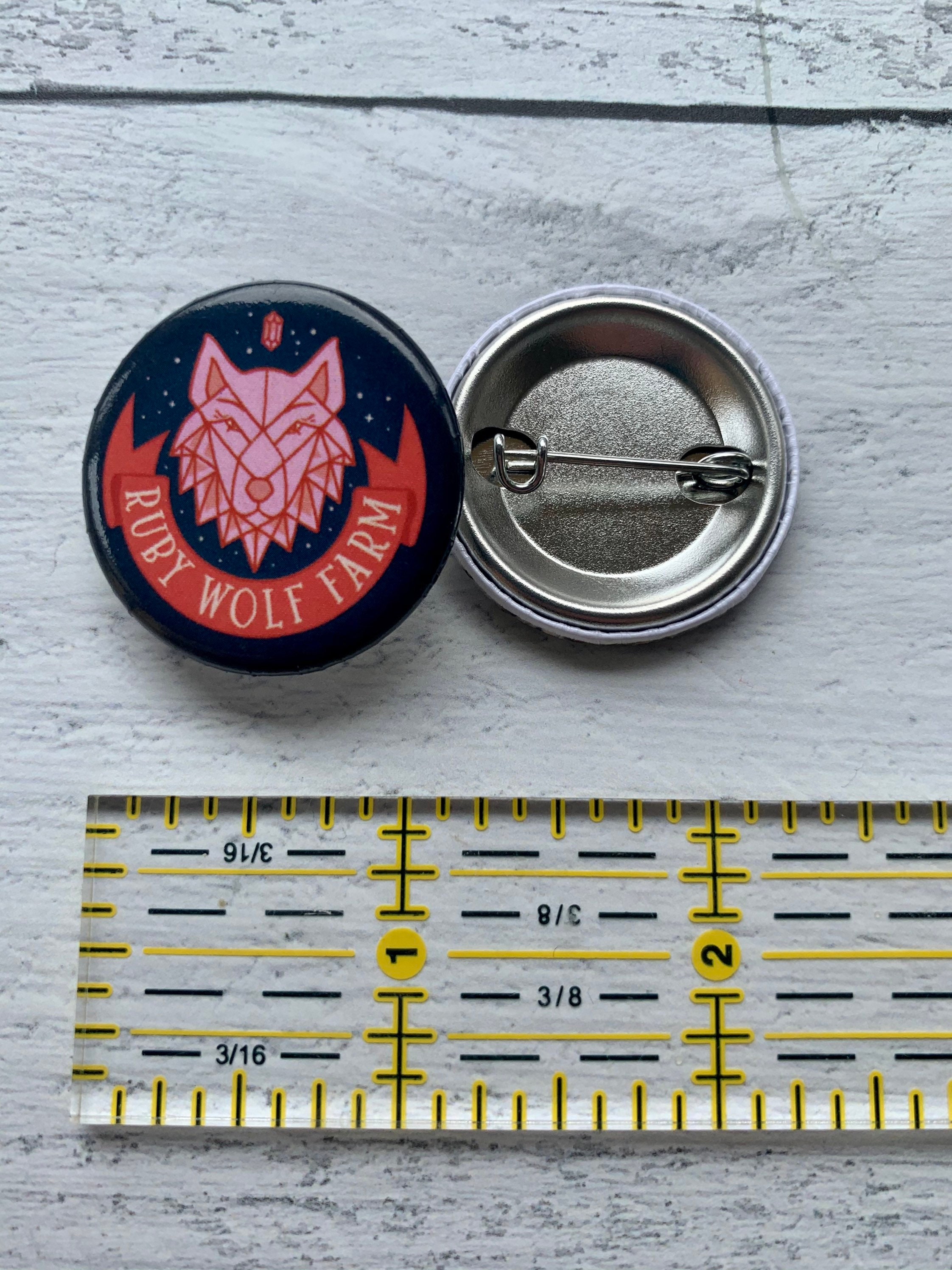 Ruby Wolf Farm Logo Pin on Blue Background - Etsy