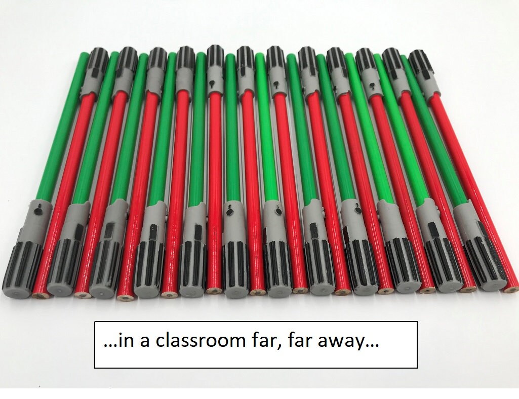 Light Saber Sword Pencils SET of 24 W/ Erasers 12 RED, 12 GREEN. for ...