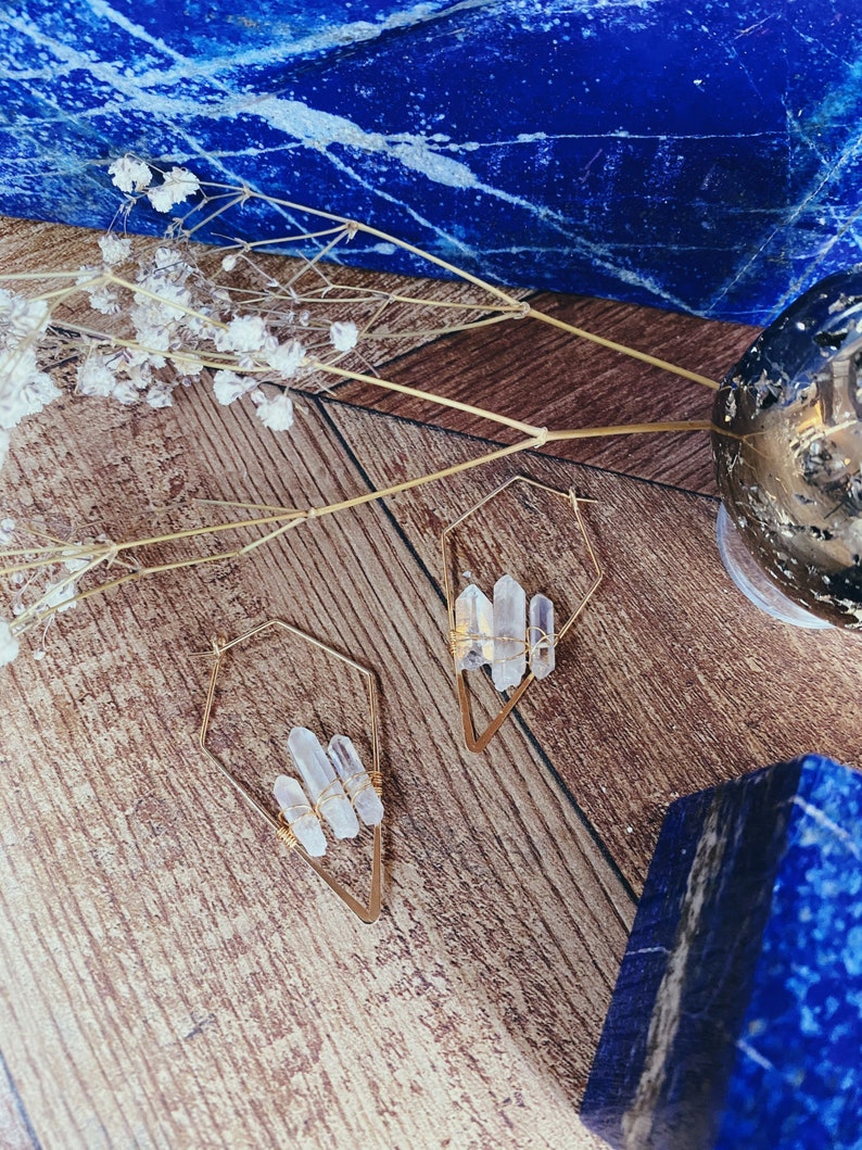 Ethereal Earrings 14K Gold Plated Geometric Aura Quartz - Etsy