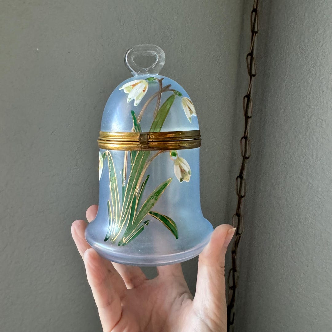Antique Bell Shaped Jewelry Casket Box / Powder Blue Glass and ...