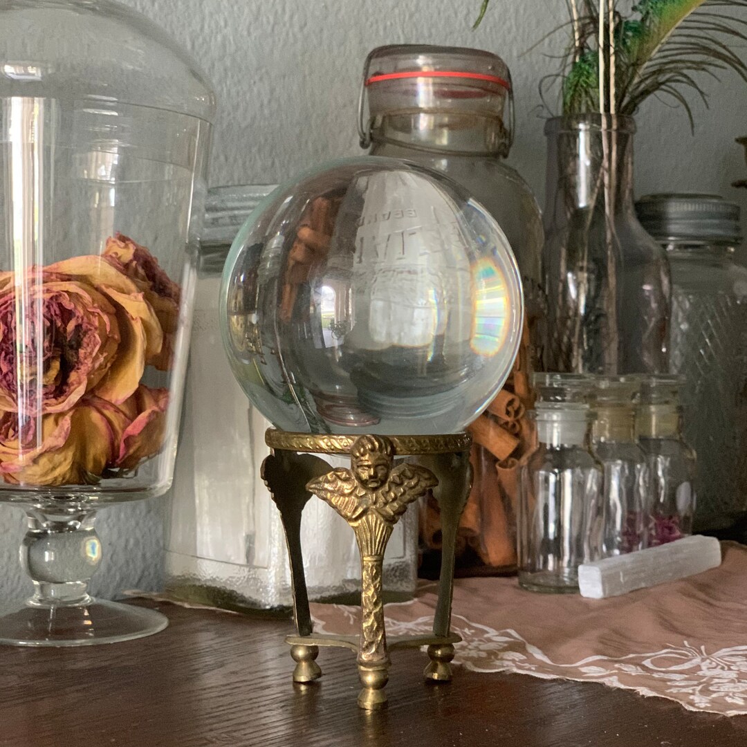 Vintage Brass Angel Sphere Display Stand / Crystal Sphere - Etsy
