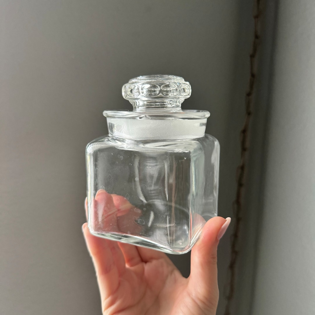 Small Vintage Apothecary Jar With Ground Glass Lid / Square Jar - Etsy