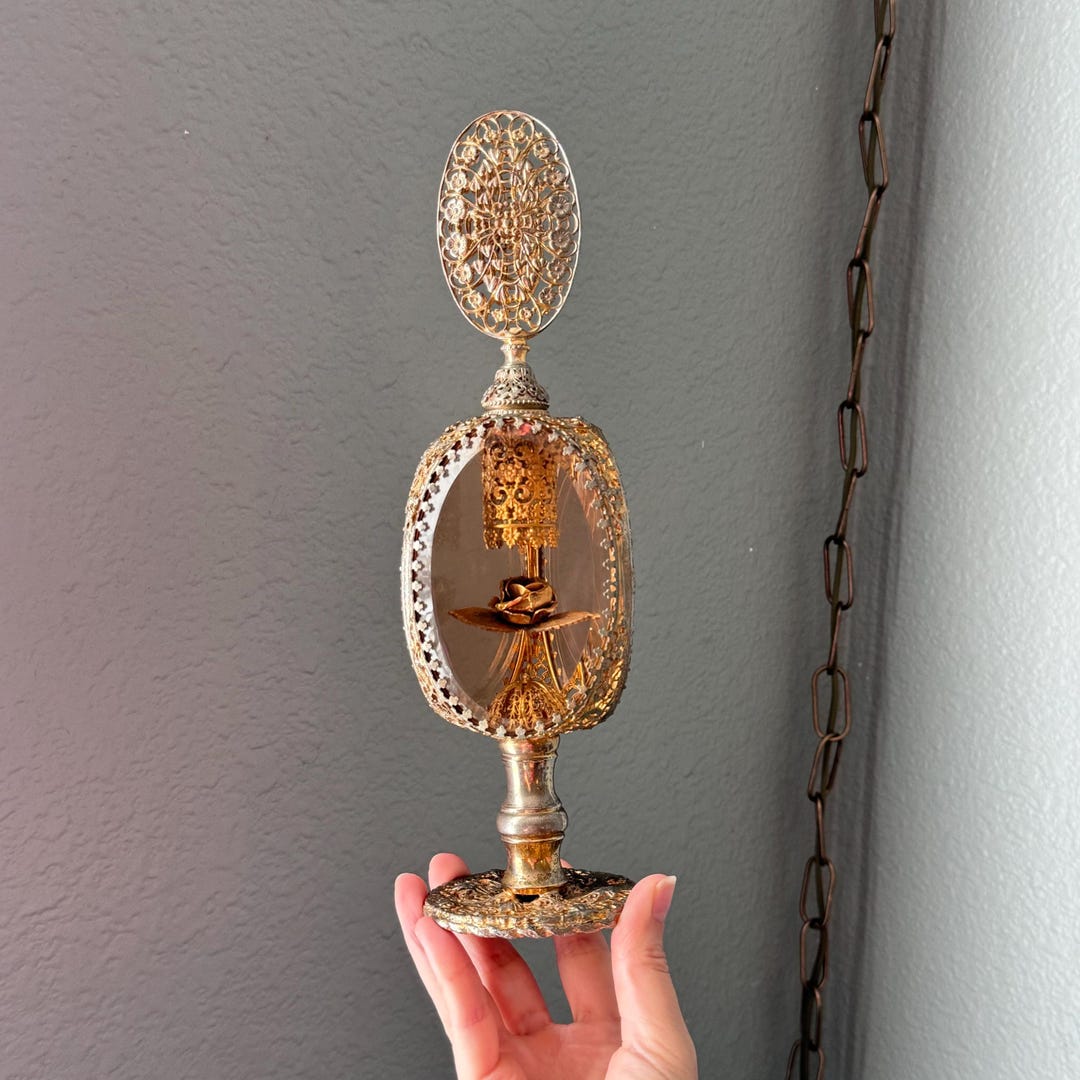 Hollywood Regency Perfume Bottle With Three Rose Colored Glass Panels ...