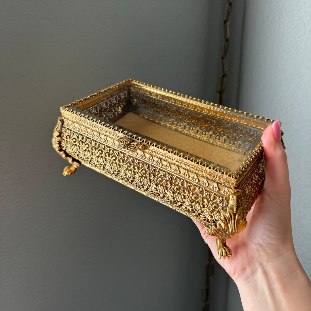 Hollywood Regency Jewelry Casket Box With Ornate Lion Paw Feet - Etsy