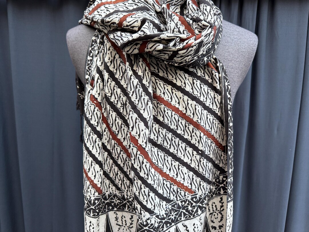 Scarf, Small Parang Liris Motif, Batik Cap Hand-stamped Batik on Rayon ...